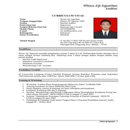 CV Wisnu Internal Auditor (Bahasa) | PDF