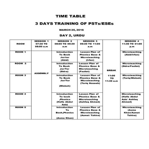 3 days time table urdu | DOCX