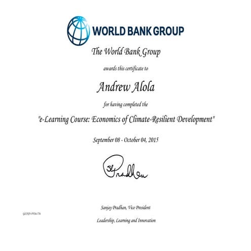 Economics of Climate-Resilent Development Certificate | PDF