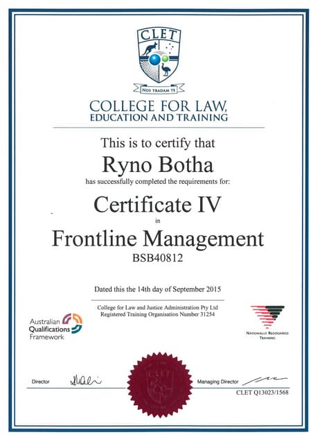 Certificate iv frontline management | PDF
