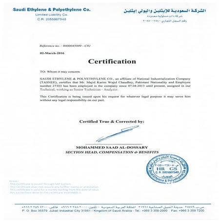 Tasnee Job title | PDF