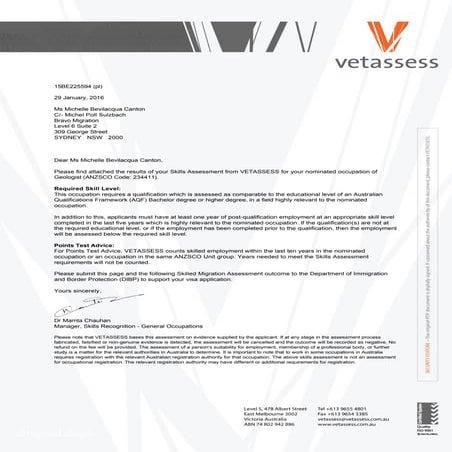 Vetassess Outcome Letter | PDF