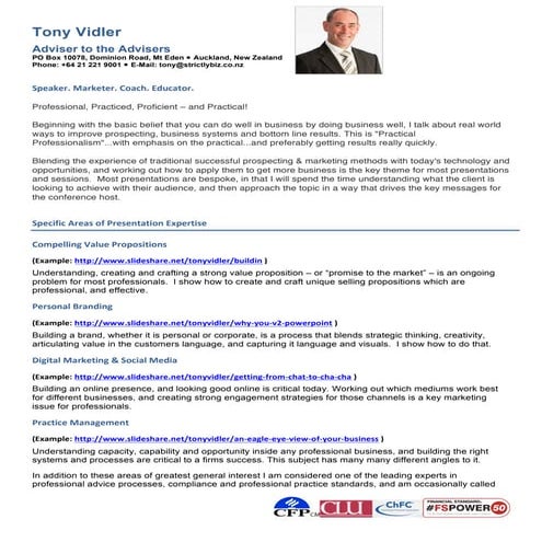Tony Vidler speaker resume 2014 | PDF