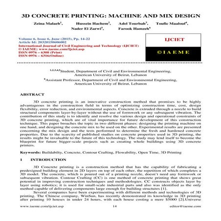 3D CONCRETE PRINTING: MACHINE AND MIX DESIGN | PDF