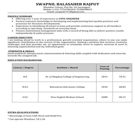 Swapnil Rajput CV | DOC | Civil Engineering Industry | Industries