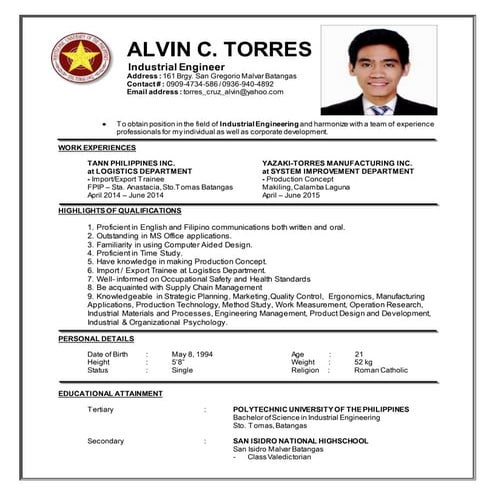 RESUME - ALVIN | DOCX | Mechanical and Industrial Engineering Industry ...