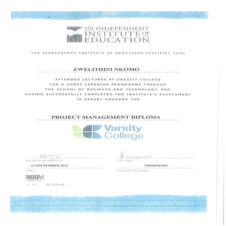 Diploma Project Management Z Nkomo | PDF