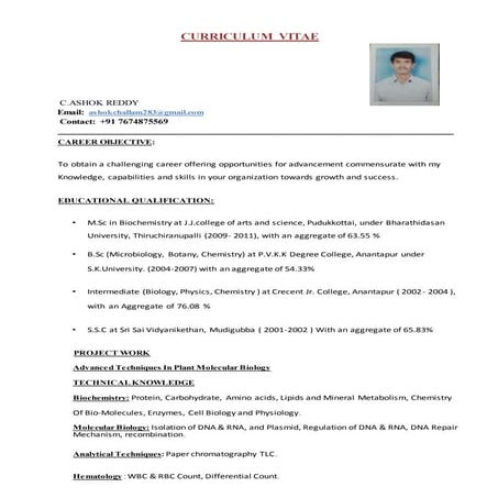CURRICULUM VITAE ashok | PDF