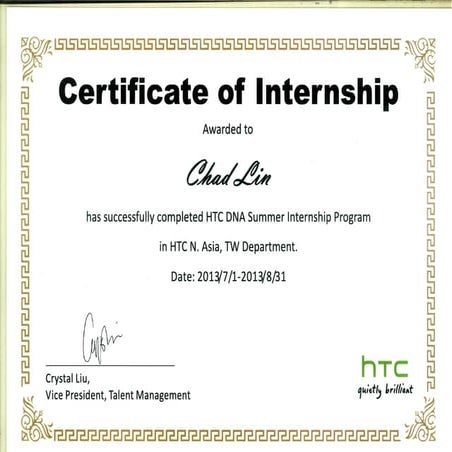Certificate of Internship in HTC | PDF
