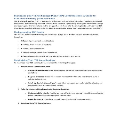 Maximize Your Thrift Savings Plan (TSP) Contributions: A Guide to ...