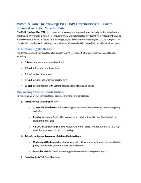 The Thrift Savings Plan for Federal Employees | PPTX