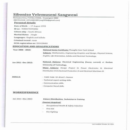 CV for S.V Sangweni | PDF