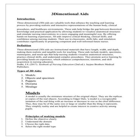 3Dimentional Aids. presentation. content useful for msc nursing ...