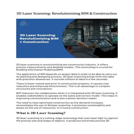 3D Laser Scanning: Revolutionizing BIM & Construction | PDF