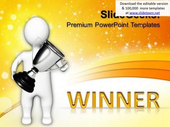 3d man holding golden trophy powerpoint templates ppt backgrounds for ...