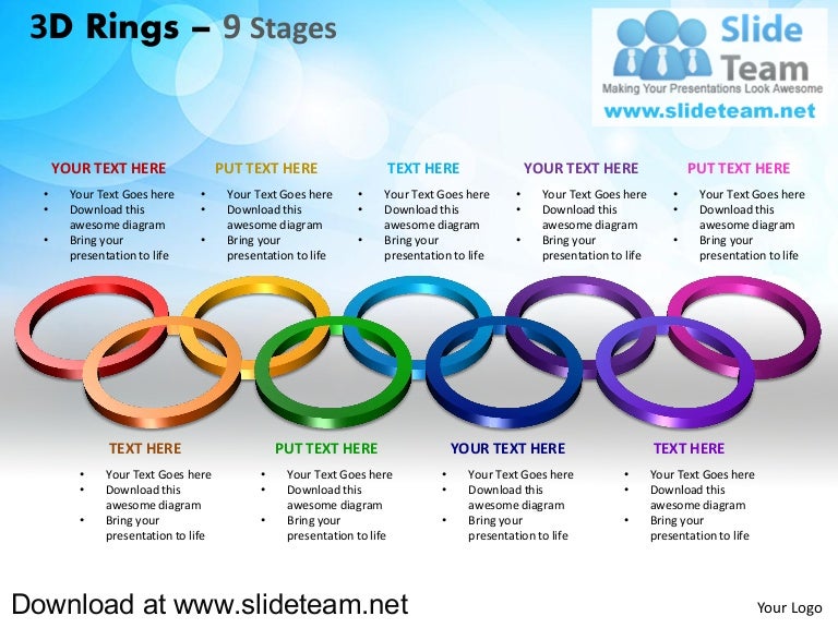 3 d pieces of rings circles connected interconnected linked 9 stages…