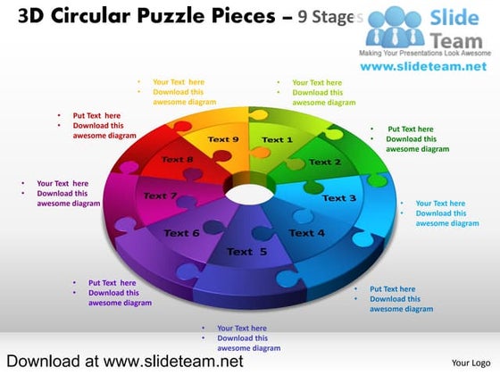 3 d interconnected circular puzzle pieces 11 stages powerpoint ...