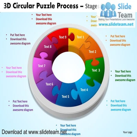 9 pieces pie chart circular puzzle with hole in center process ...