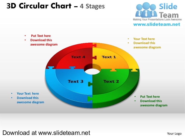 3 d pie chart circular with hole in center 4 stages style 3 powerpoin…