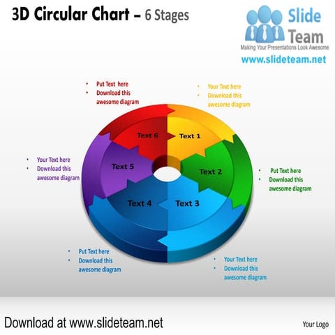 3 d pie chart circular with hole in center 6 stages style 2 powerpoint diagrams and powerpoint ...