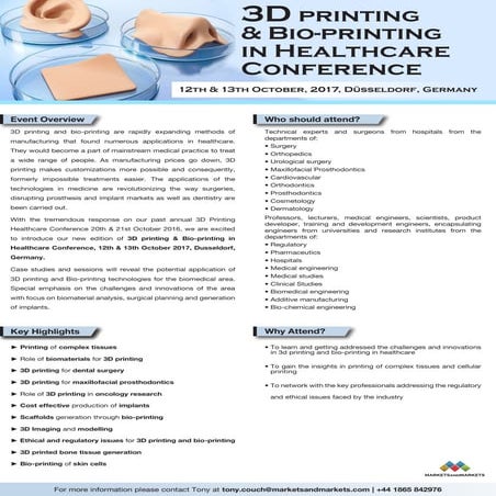 3d Printing & Bioprinting in Healthcare Conference Agenda | PDF