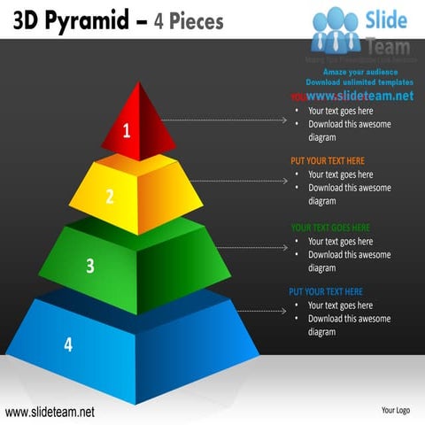 3d pyramid stacked shapes chart 4 pieces powerpoint ppt slides. | PDF ...