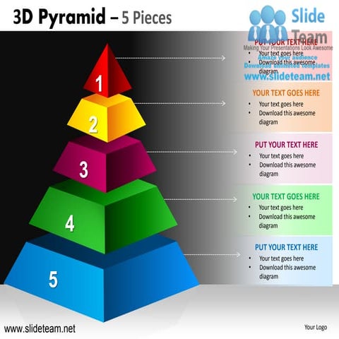 3d pyramid stacked shapes chart 3 pieces powerpoint ppt slides. | PDF
