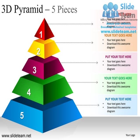 3d pyramid stacked shapes chart 5 pieces powerpoint presesntation ...
