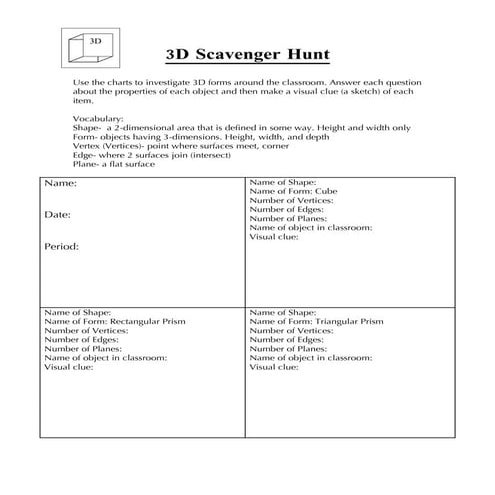 3 d scavenger hunt | DOC | 3-D Graphics | Computer Software and Applications