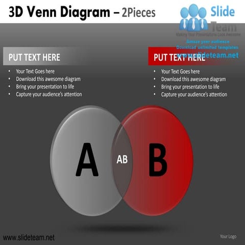 3d venn diagram 2 and 3 pieces powerpoint ppt templates. | PDF