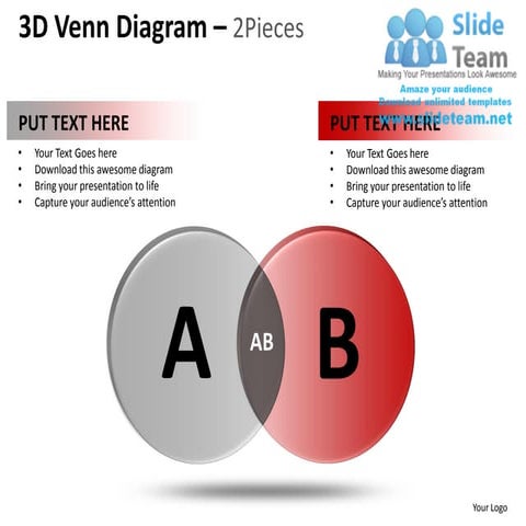 3d venn diagram 2 and 3 pieces powerpoint ppt templates. | PDF