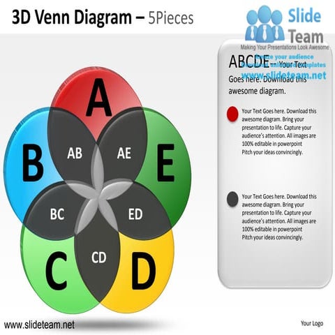 3d venn diagram 2 and 3 pieces powerpoint ppt templates. | PDF