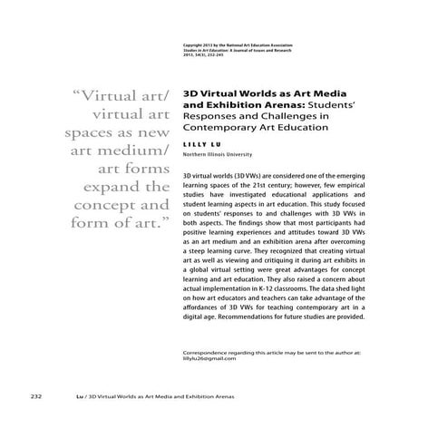 3 d virtual worlds as art media and exhibition arenas | PDF