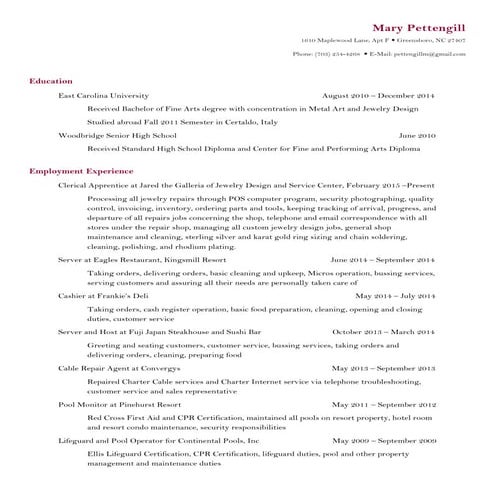 Mary Pettengill Resume December 2015 | PDF