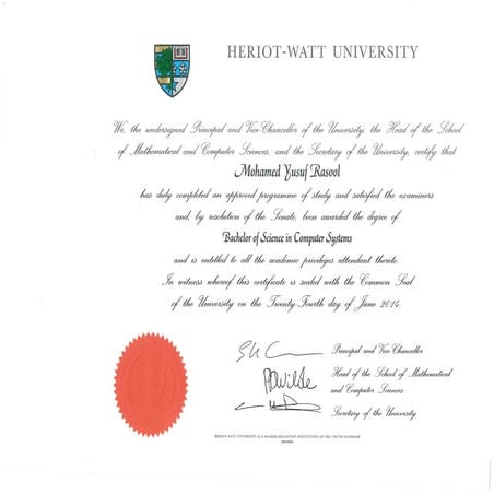 HWU certificate | PPT