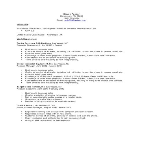 Steve feeder resume | DOCX
