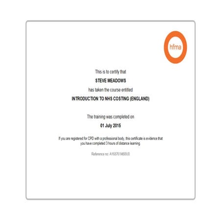 HFMA Introduction to NHS Costing Certificate | PDF | Health Insurance ...