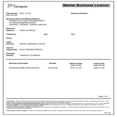 Ontario Life Loan Intermediaries registration | PDF