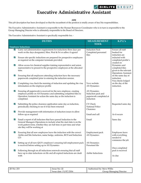 Administrative Assistant Job Description Template