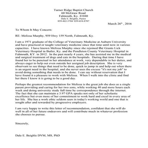 Recommendation.dale.beighle | DOC | Veterinary Medicine | Pets