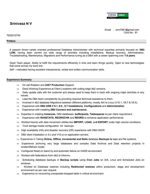 Srinivasa_N_V_DB2_UDB_7.6_Years | PDF Srinivasa_N_V_DB2_UDB_7.6_Years | PDF