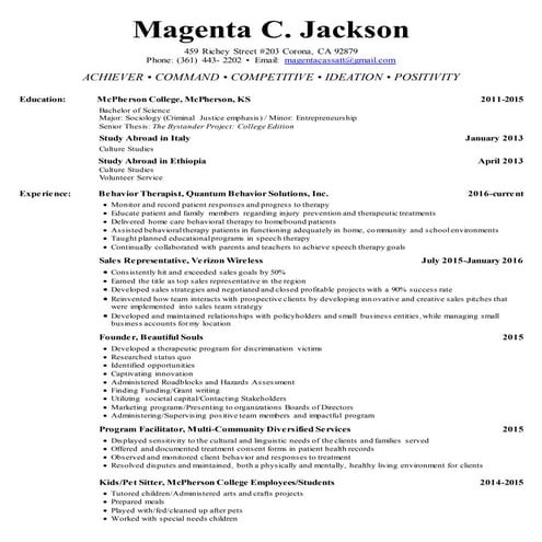 Magenta Jackson Sociology Resume | DOCX