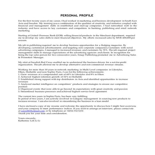 PERSONAL PROFILE LOH LILI | DOCX