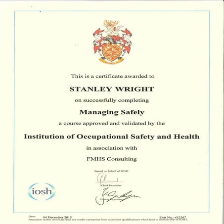 IOSH Certificate | PDF