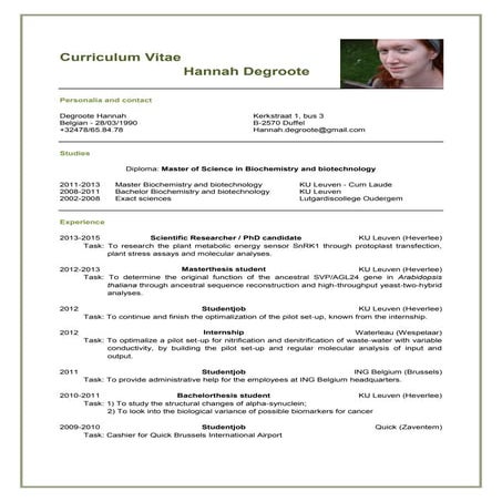 Hannah Degroote CV 2015 | PDF