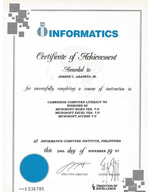 Informatics Certificate of Acheivement for Structured Query Lan | PDF