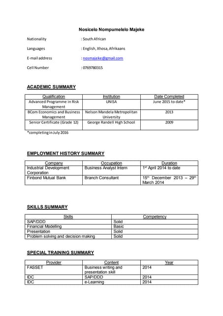 CV - Bongani Khumalo | PDF