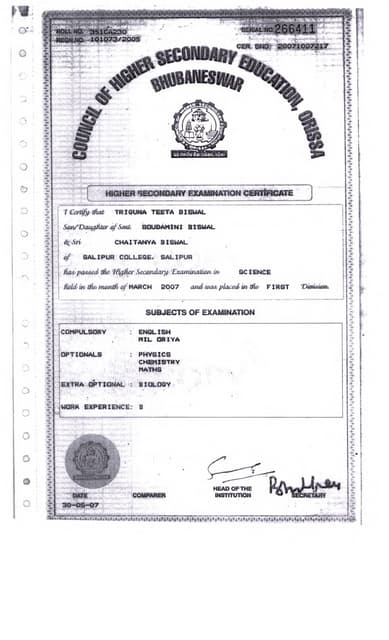 Higher Secondary Examination Certificate,Council of Higher Secondary ...