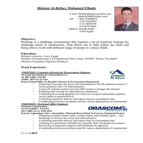 C V Eng_Hisham AlRefaey_ Senior Civil Eng. | PDF | Civil Engineering Industry | Industries