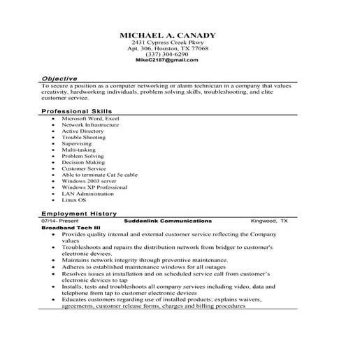 Michael Canady Resume | DOC